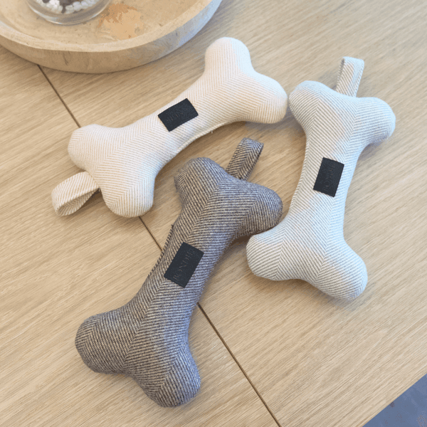 Frosty Jade Tweed Squeaky Bone Dog Toy – BONDIR